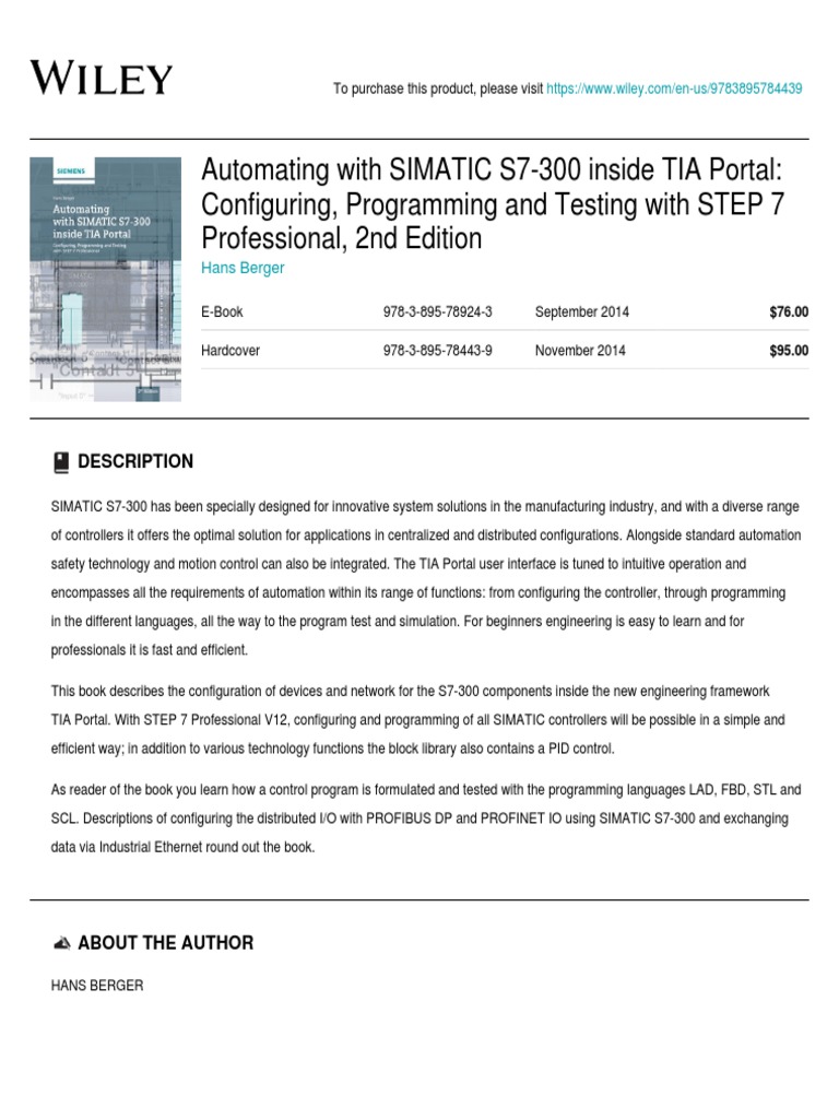Automating With Simatic S7 300 Inside Tia Portal Configuring Programming And Testing With Step