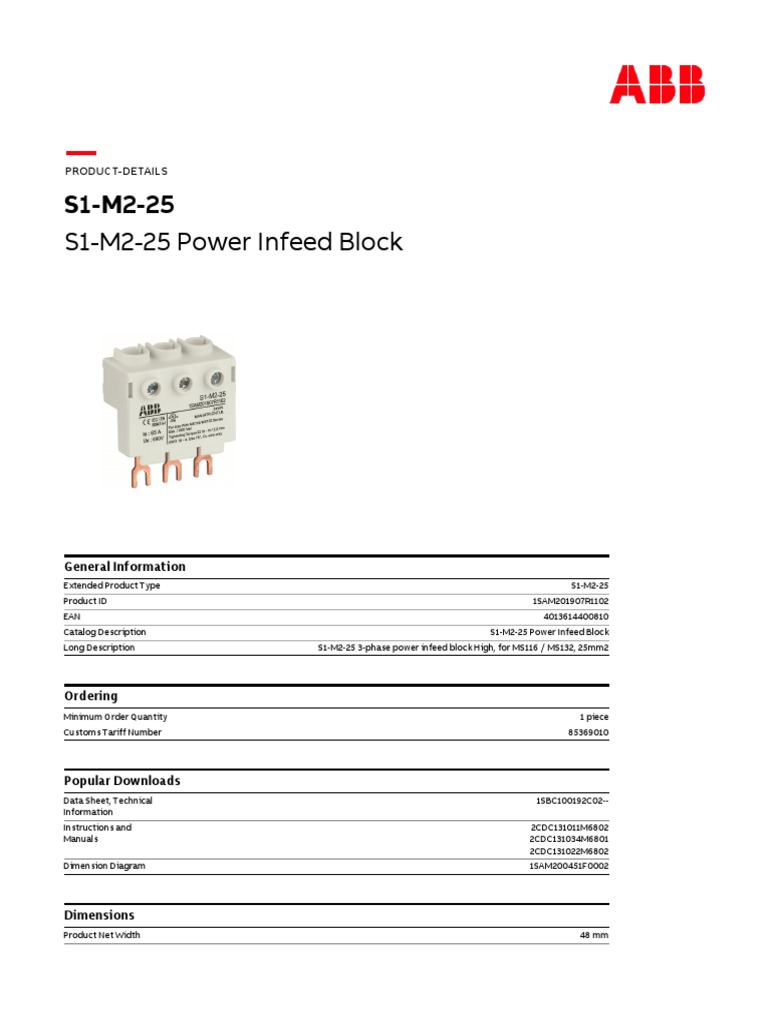 S1-M2-25 Power Infeed Block: Product-Details | PDF | Alternating ...