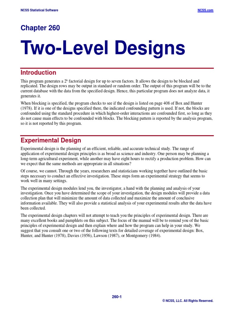 Two-Level Designs: NCSS Statistical Software | PDF | Experiment ...