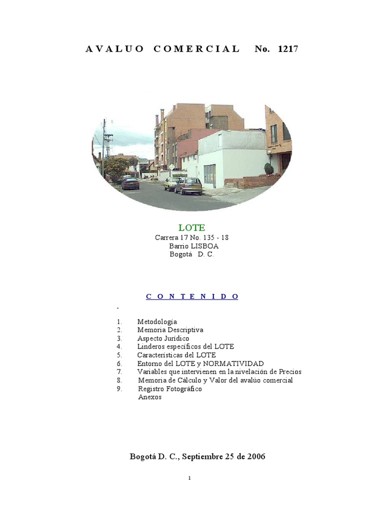 Avalúo No (1) - 1217 Lote Lisboa | PDF | Bogotá