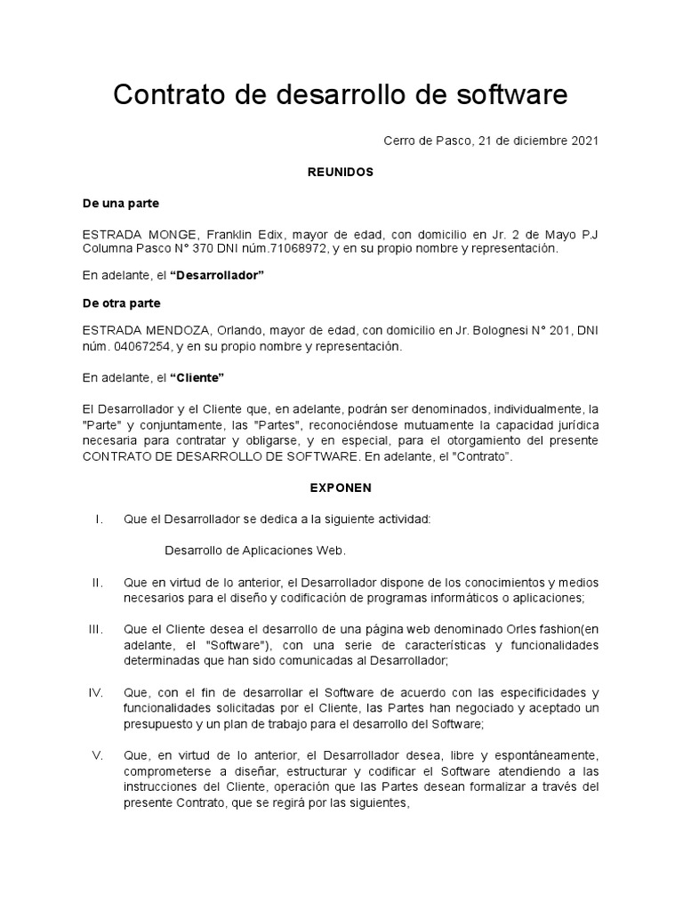 Contrato de Desarrollo de Software | PDF | Software | Propiedad intelectual