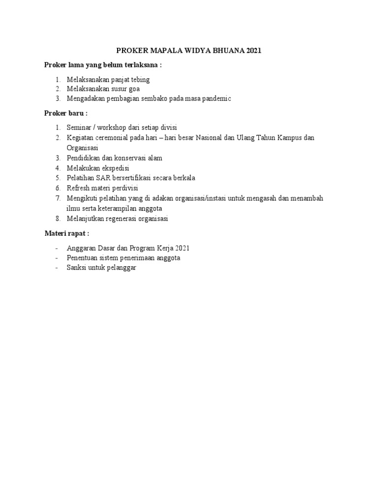 Program Kerja Mapala 2021 | PDF | Bisnis