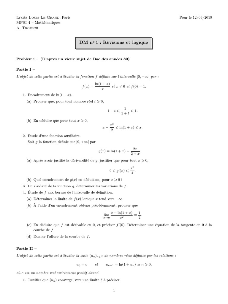 Cours de Mathématiques MPSI 4 - Devoirs À La Maison Et Corrigés by ...