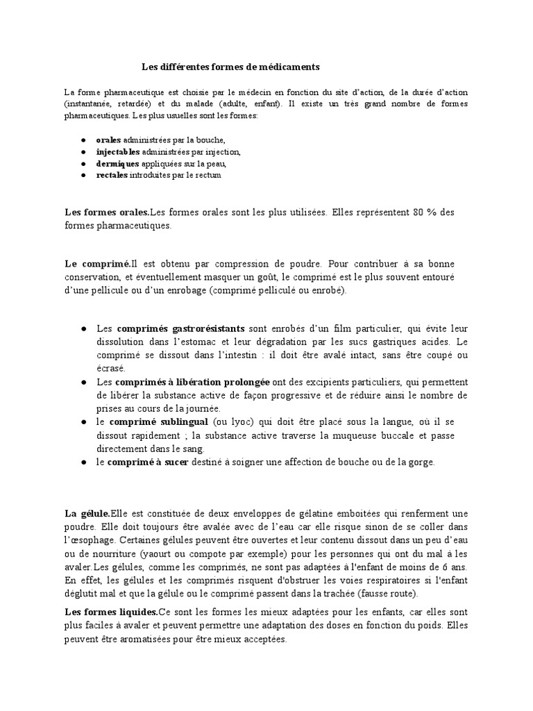 Types et formes de médicaments | PDF | Spécialités médicales | Médecine ...