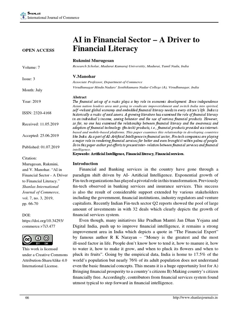 Financial Literacy: AI in Financial Sector - A Driver To | PDF ...