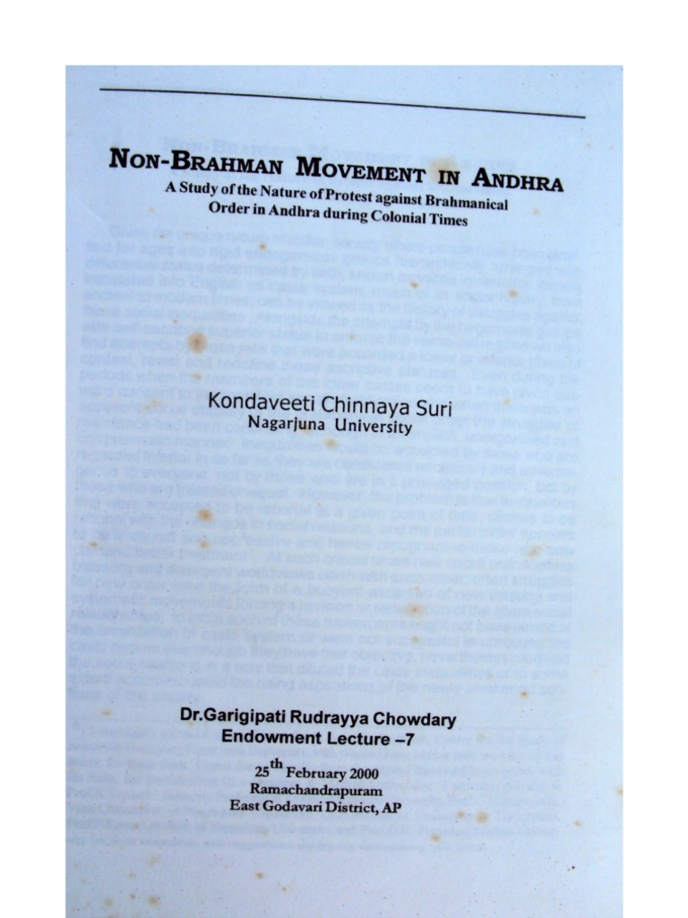 Non-Brahman Movement in Andhra | PDF | Caste | Social Movements