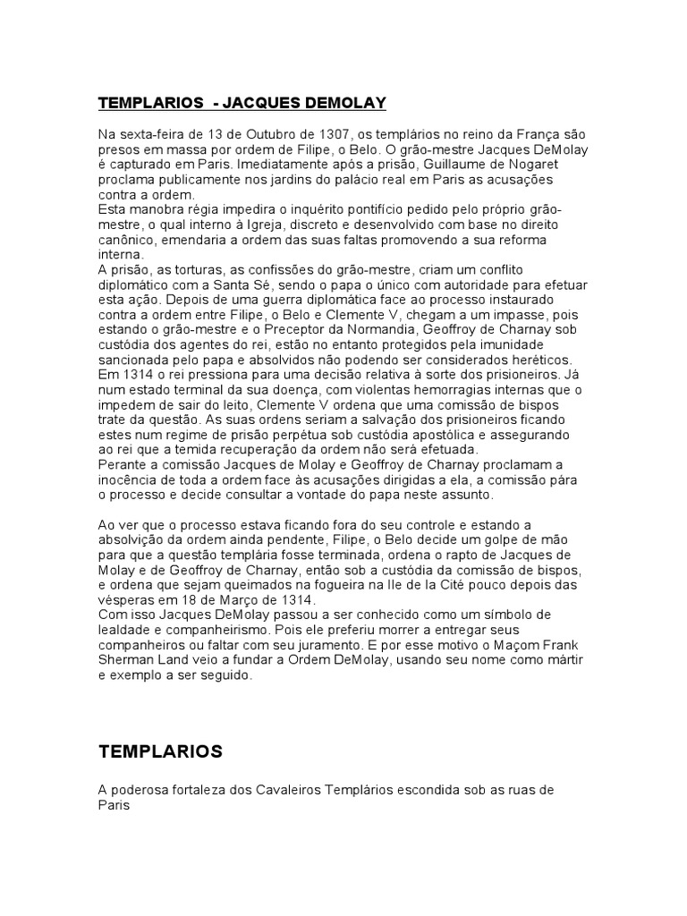 Jacques DeMolay e a Queda dos Templários | PDF