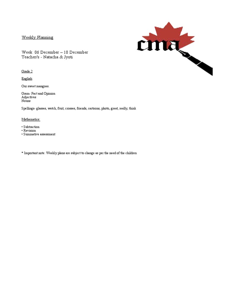 Weekly Plan Grade 2 | PDF