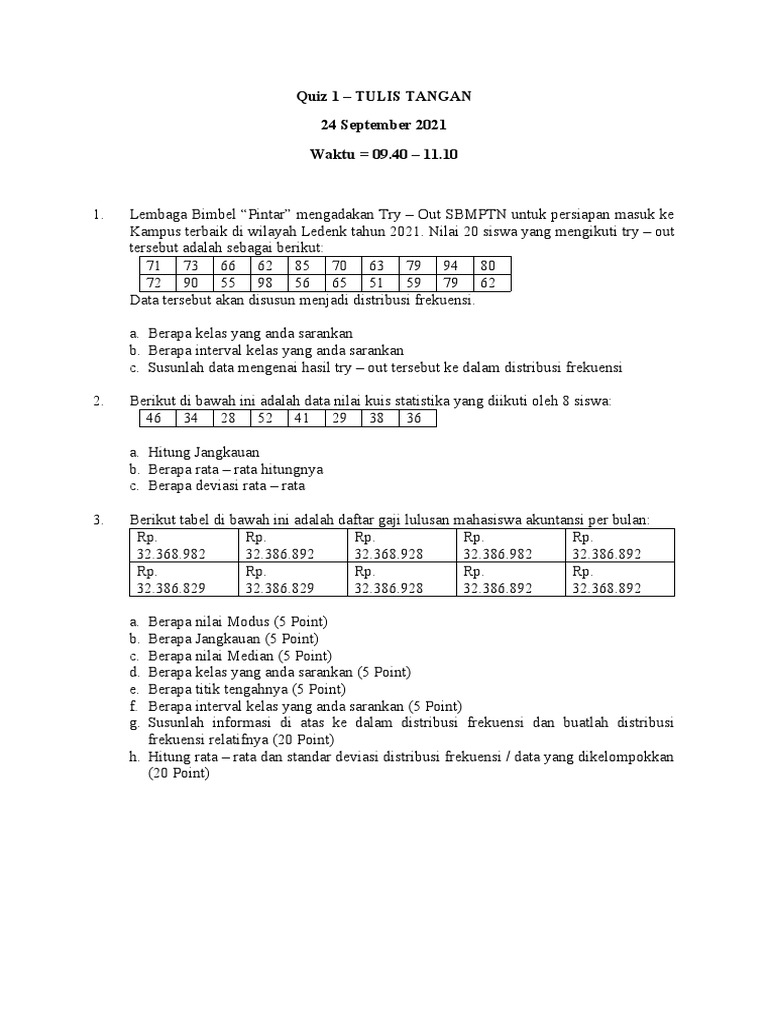 Contoh Soal Quiz Statistika 1 | PDF