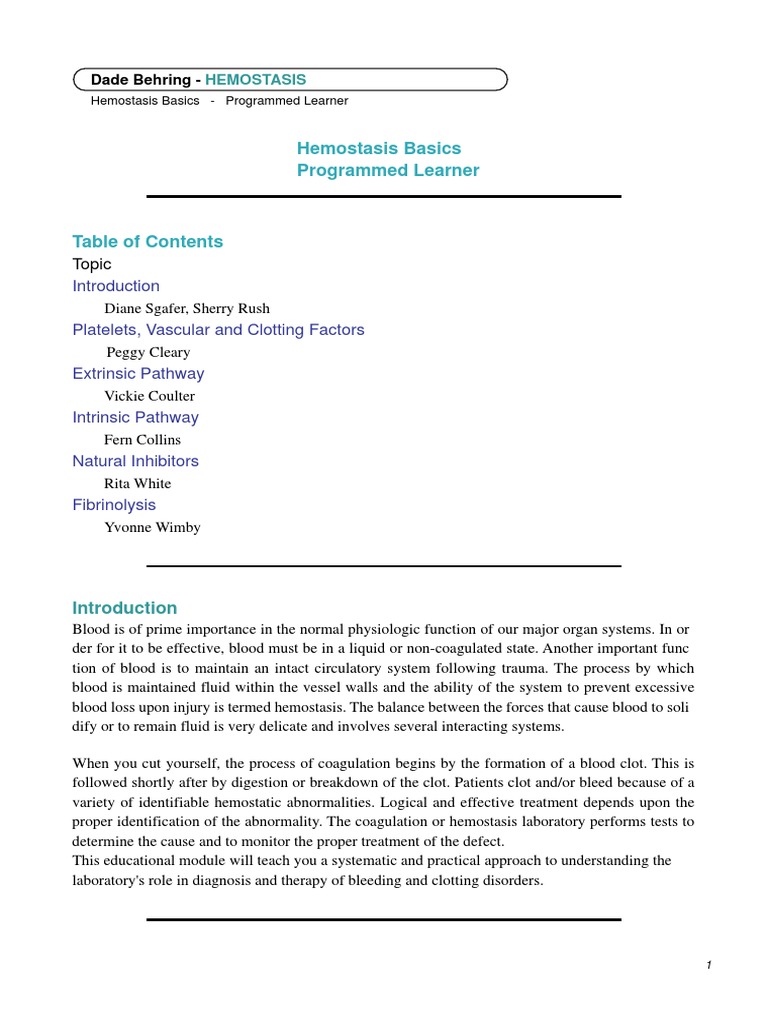 01 - Hemostasis Basics | PDF | Coagulation | Platelet
