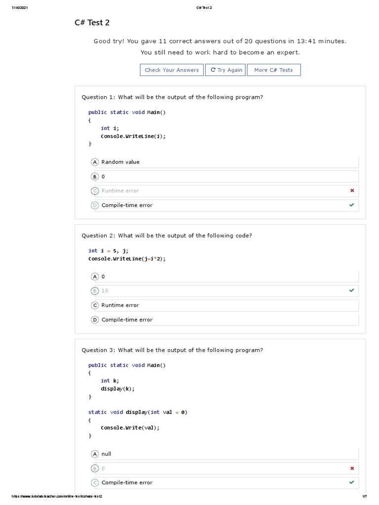 C Test 2 Pdf C Sharp Programming Language Integer Computer 5867