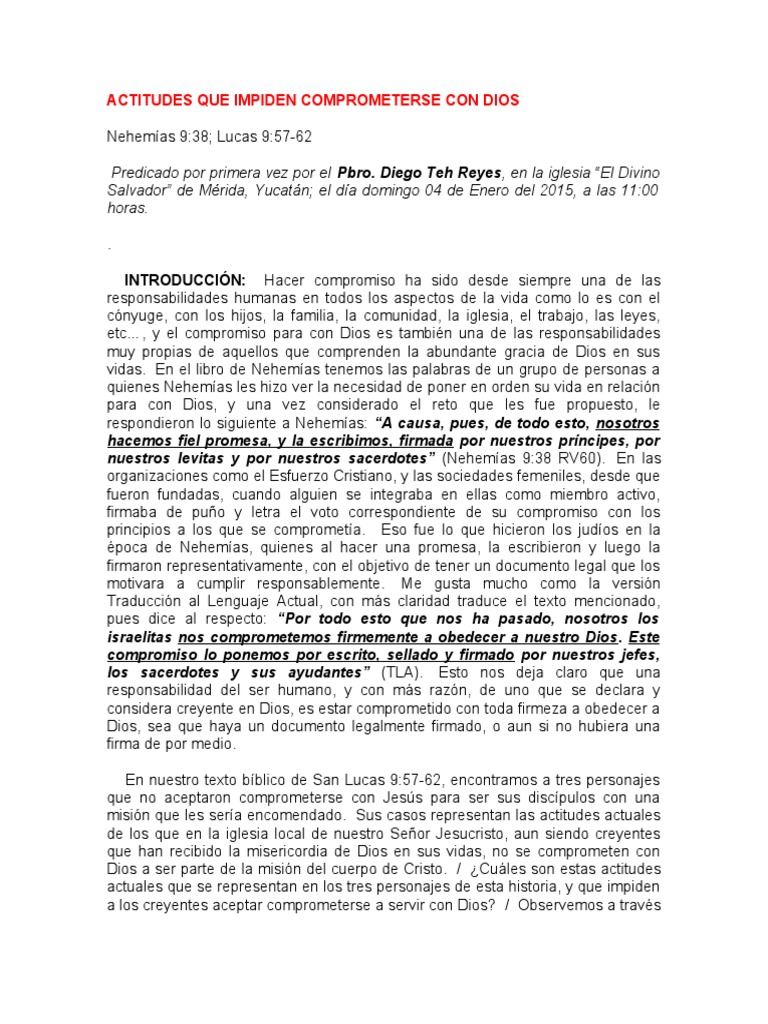 Actitudes Que Impiden Comprometerse Con Dios | PDF | Jesús | David