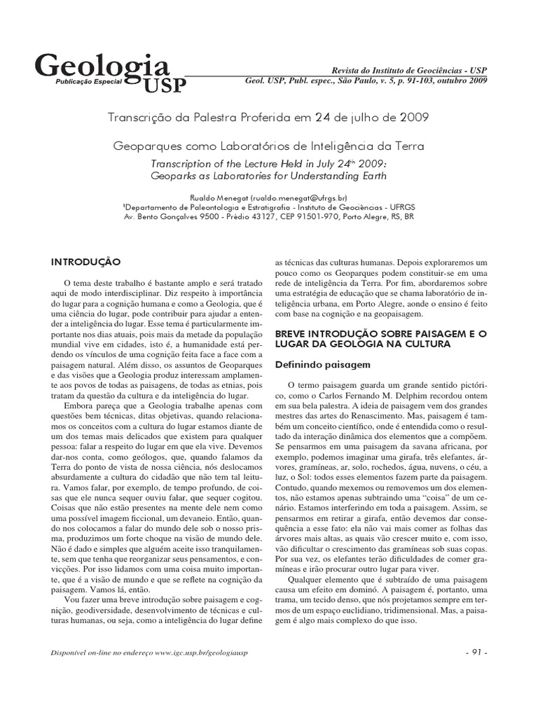 Rualdo Menegat - Geoparques Inteligencia Da Terra | PDF | Science ...