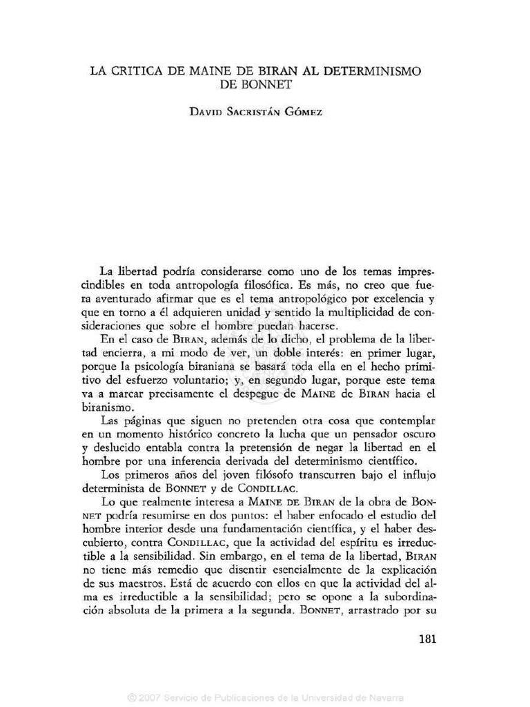 DAVID SACRISTÁN GÓMEZ, La Crítica de Maine de Biran Al Determinismo de ...