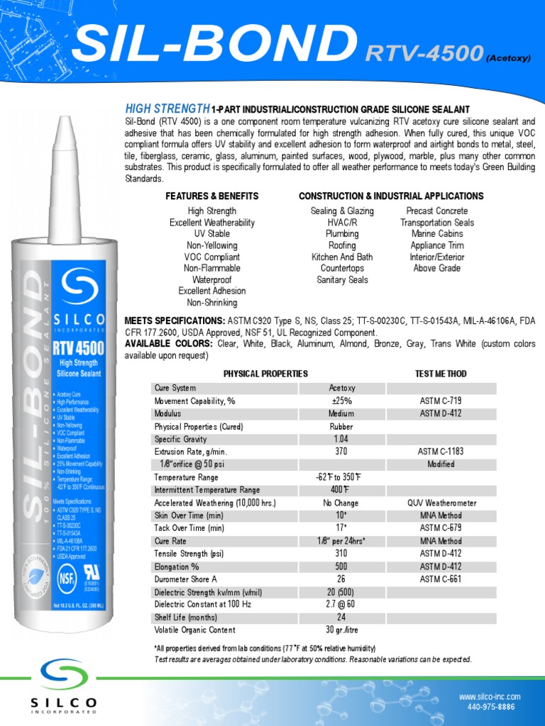 Caulking - Silco SIL-BOND RTV 4500 | PDF | Silicone | Building Engineering