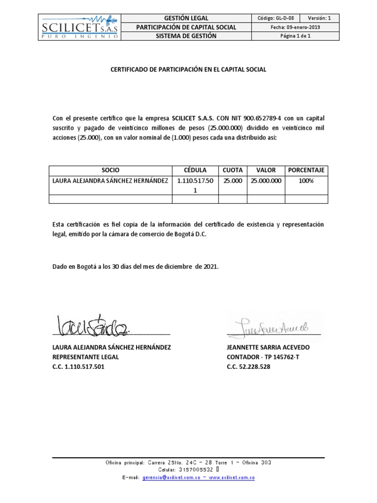 Gl-d-08 - Certificado Participación de Socios | PDF