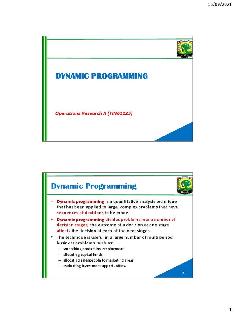 04 - OR2 - Dynamic Programming | PDF | Dynamic Programming | Applied ...