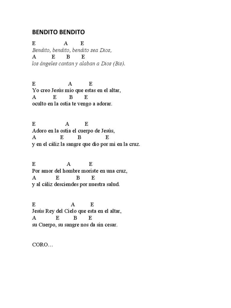 BENDITO BENDITO - Letra y Acordes | PDF