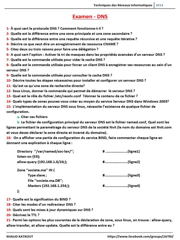Examen DNS PDF | PDF | Système de noms de domaines | Informatique