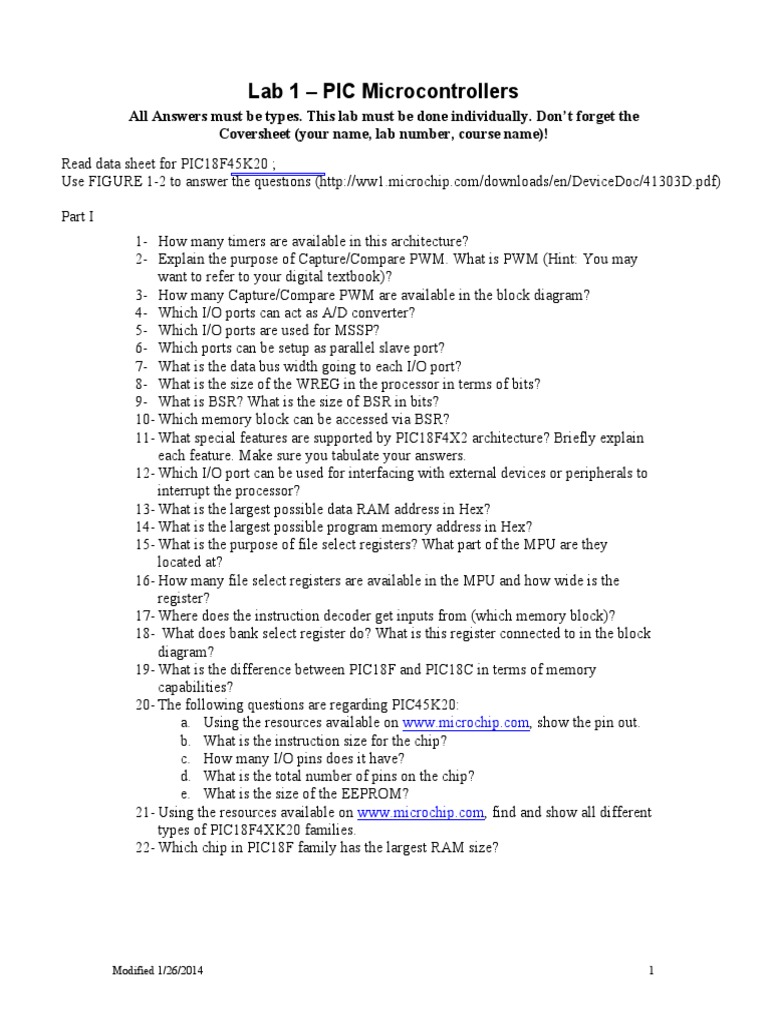 Lab 1 - PIC Microcontrollers | Download Free PDF | Input/Output | Electrical Engineering