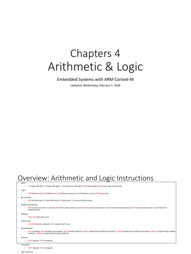 Chapter 4 Arithmetic And Logic Arm Pdf Arm Architecture Computer Architecture