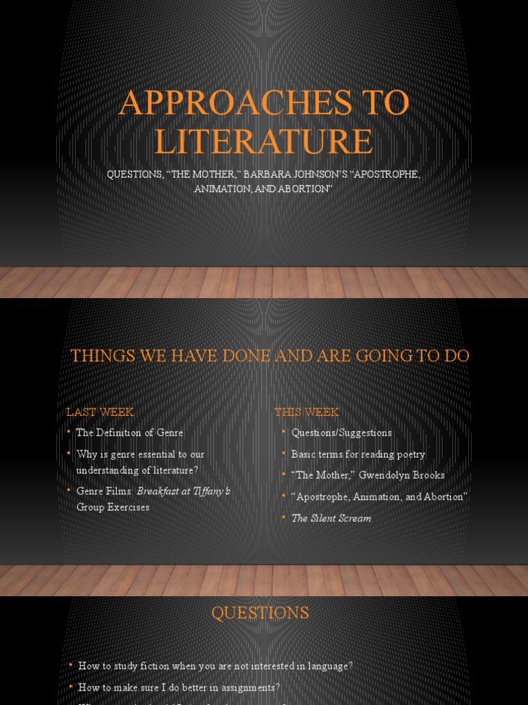 Approaches To Literature: Questions, "The Mother," Barbara Johnson'S ...