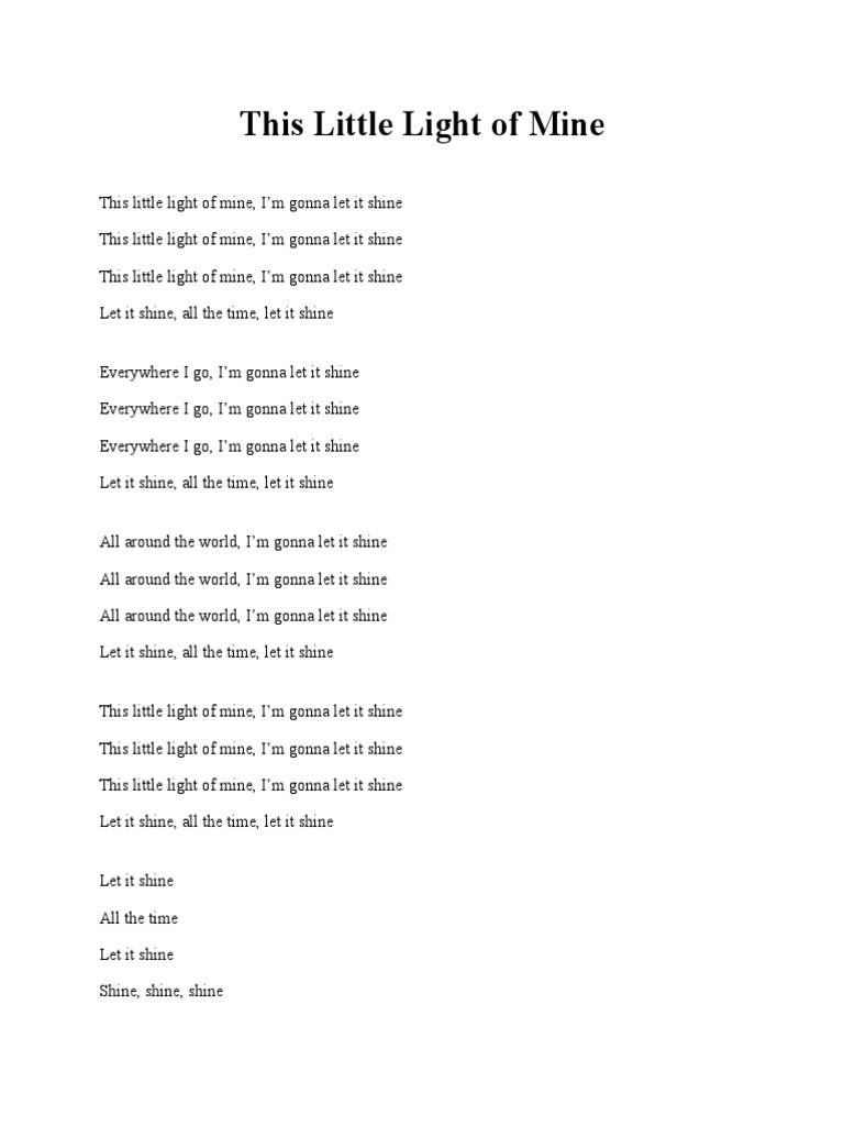 This Little Light of Mine Lyrics | PDF
