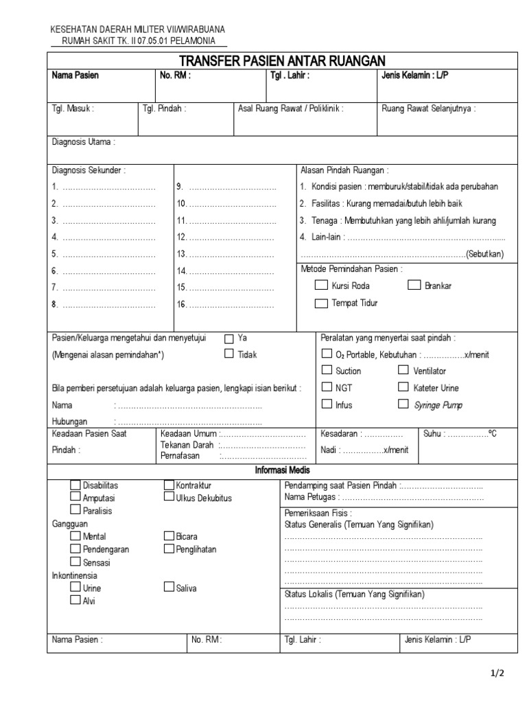 Formulir Transfer Pasien RS | PDF