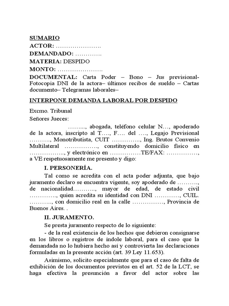 1-4-Demanda Por Despido Directo | PDF | Derecho