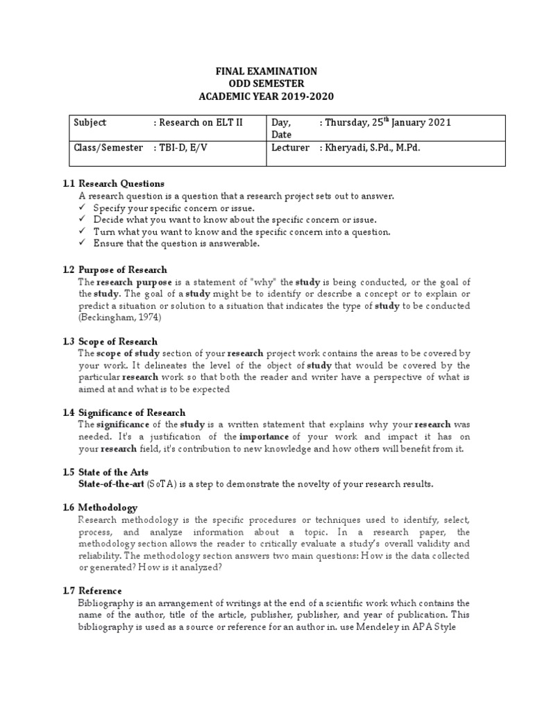 Final Exam of Research On Elt | PDF | Cognition | Science