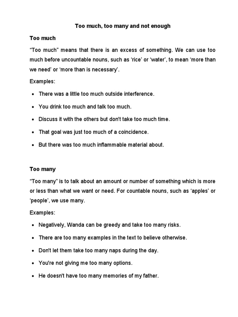 Too Much, Too Many and Not Enough | PDF