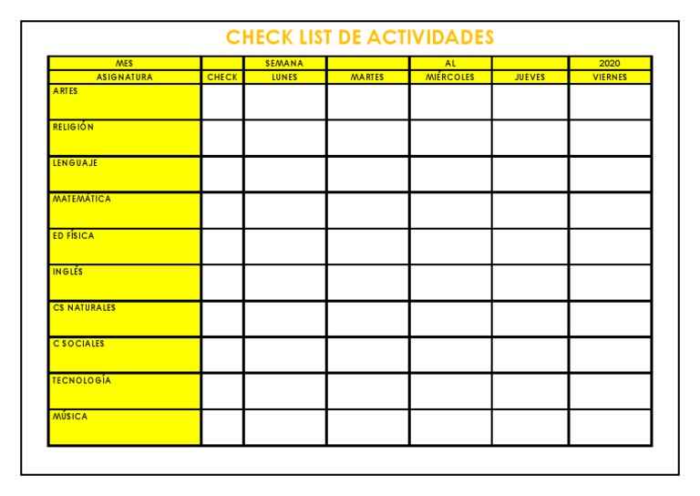Check List de Tareas Semanales Sebas PDF | PDF
