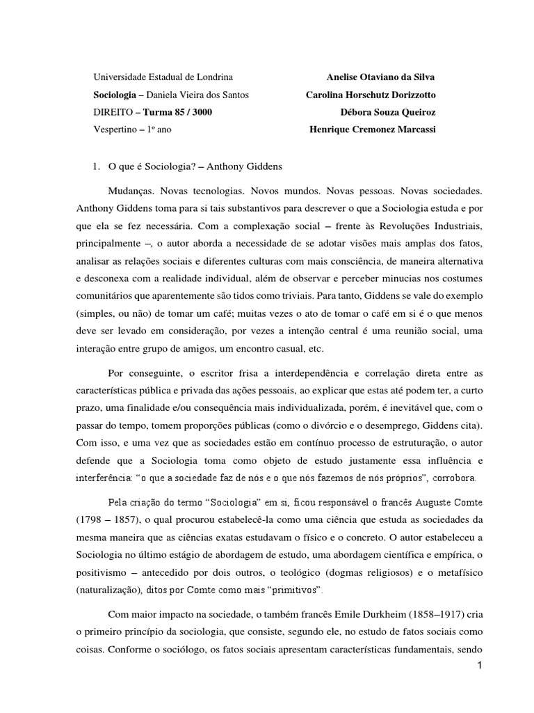Fichamento de Sociologia - Giddens e Becker | PDF | Sociologia | Émile Durkheim