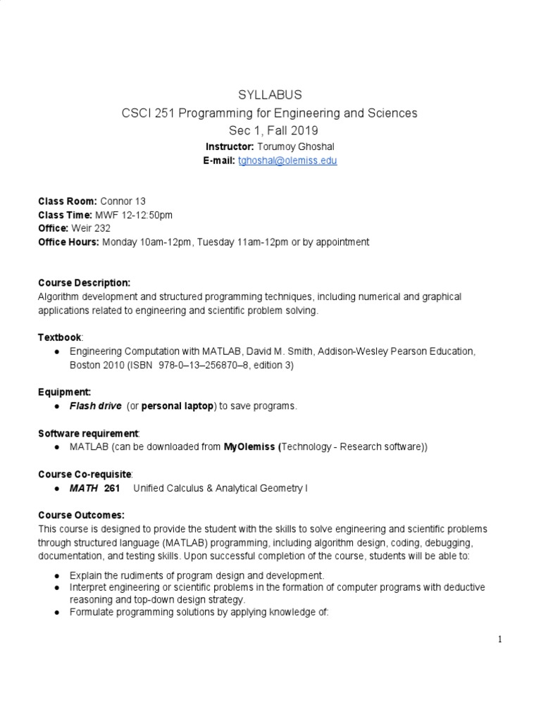 CSCI 251 Syllabus Fall 2018 | PDF | Test (Assessment) | Computer ...