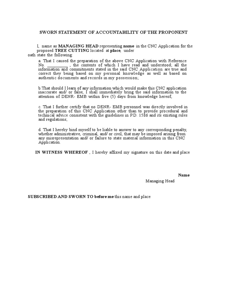 Sworn Statement of Accountability of The Proponent | PDF