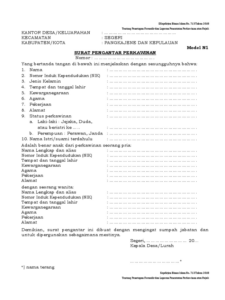 Lampiran Model Formulir PMA No.19 Tahun 2018 | PDF