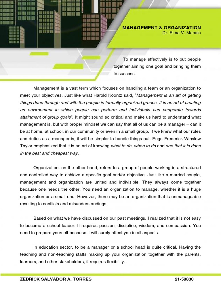 Reflection on Management and Organization | PDF | Applied Psychology ...
