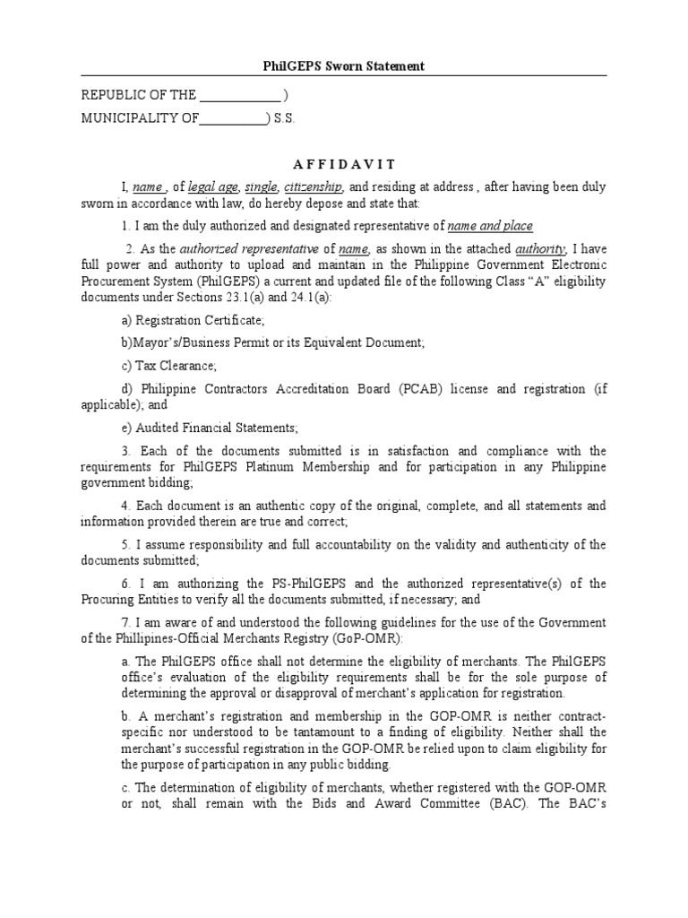 PhilGEPS Sworn Statement Renewal | PDF | Justice | Crime & Violence