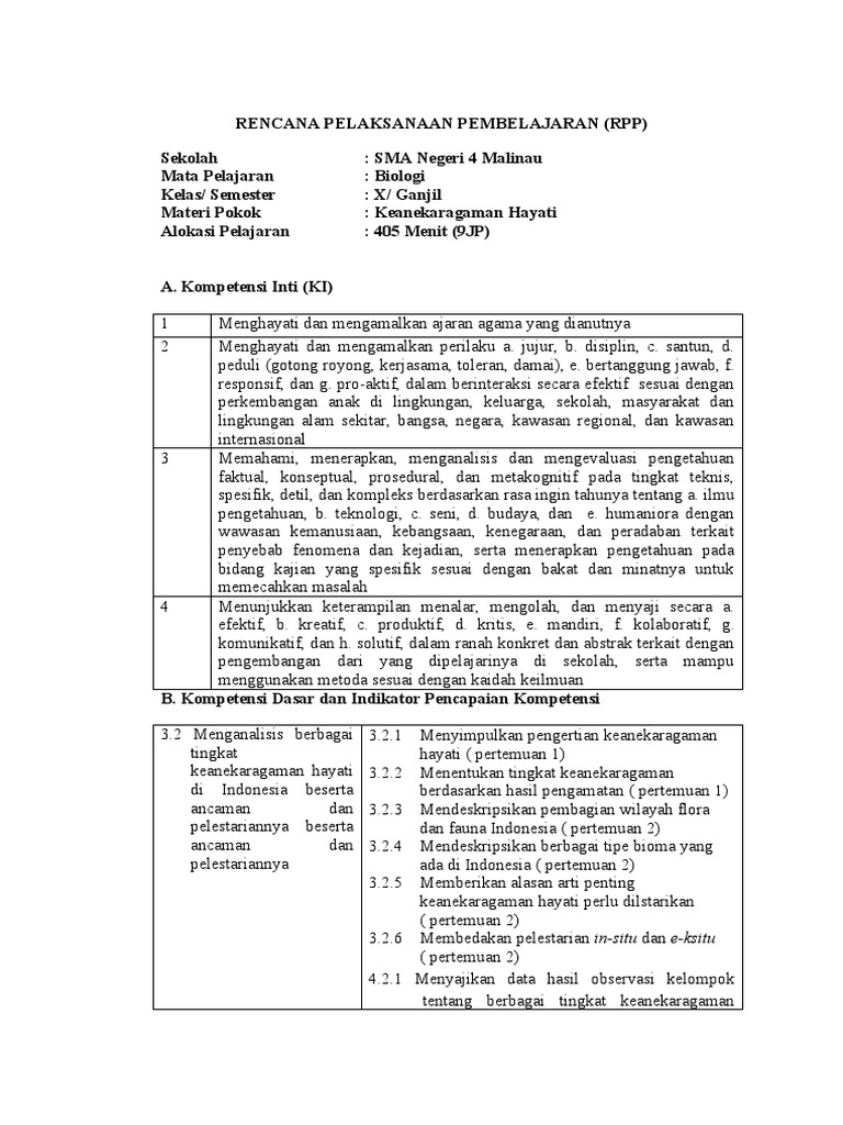 RPP Biologi Kelas X: Keanekaragaman Hayati | PDF | Ilmu Sosial | Seni & Disiplin Bahasa