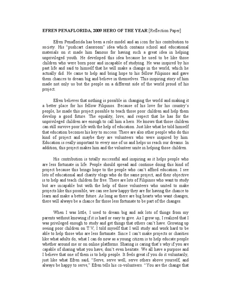 Reflection Paper - Hero of The Year | PDF