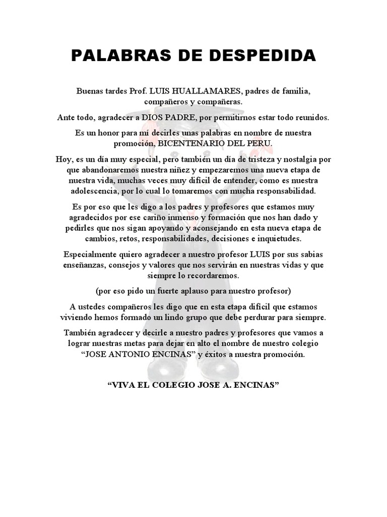 Palabras de Despedida | PDF | Bienestar