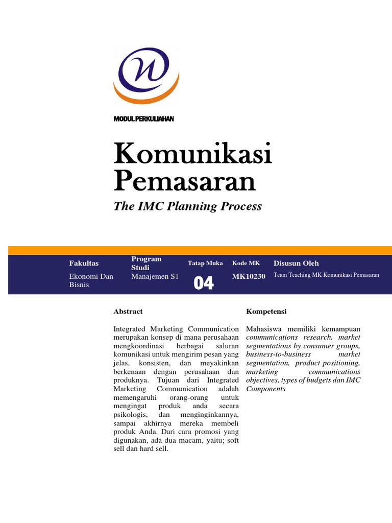 Modul Komunikasi Pemasaran - Imc Planning Process - p4 | PDF
