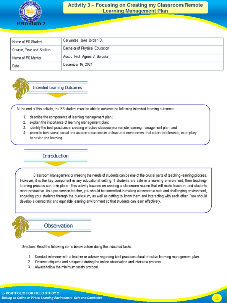 3 FS 2 Activity 3 Jake Jordan Cervantes BPED IV 2 | PDF | Classroom ...
