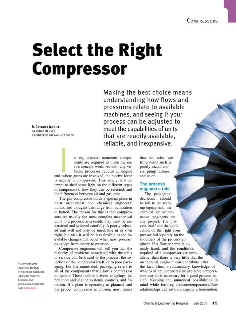 Select The Right Compressor (CEP) | PDF | Cylinder (Engine) | Gases