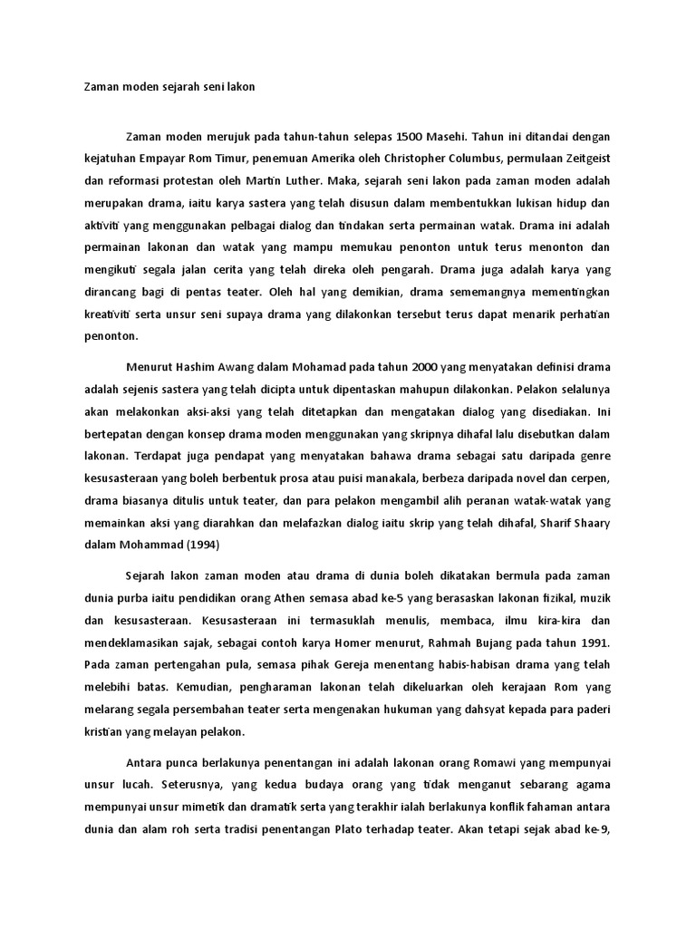 Zaman Moden Sejarah Seni Lakon | PDF | Seni | Fiksi Umum