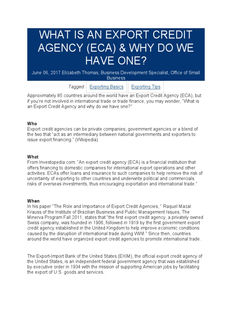 Understanding Export Credit Agencies | PDF | Finance & Money Management ...
