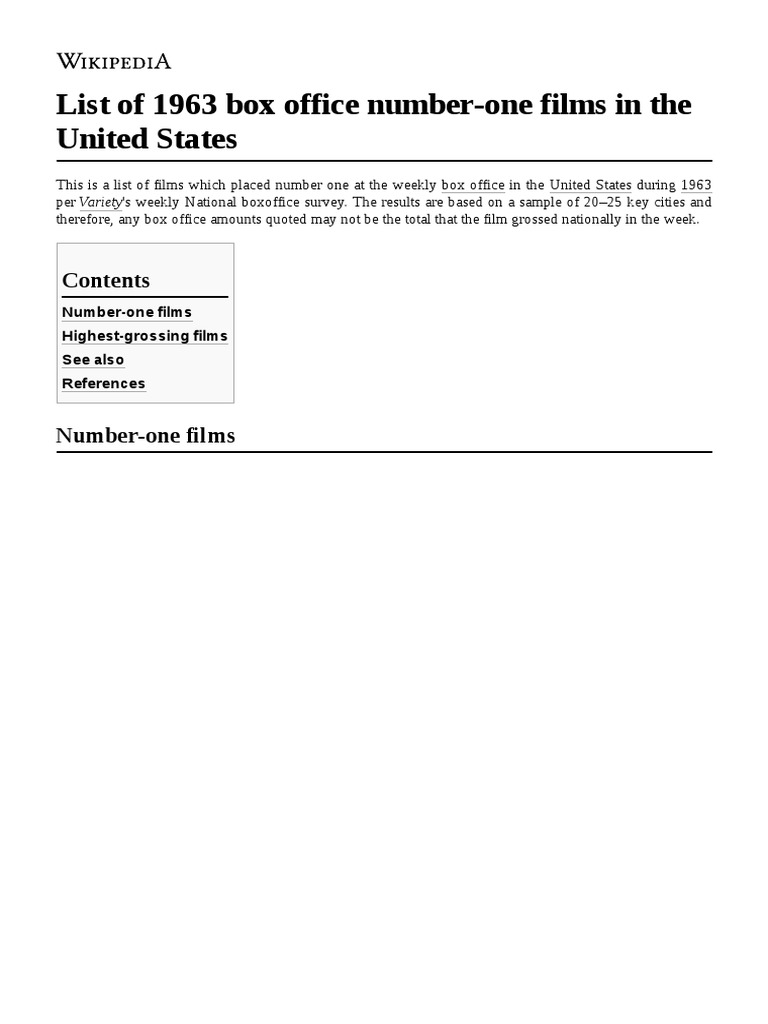 USA - 1963 Box Office #1 Films | PDF | Box Office