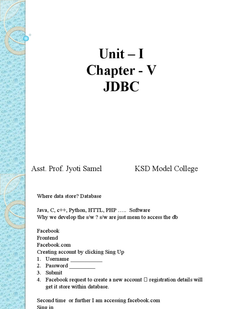 Unit I - Chapter VI - JDBC | Download Free PDF | Databases | Computer Data