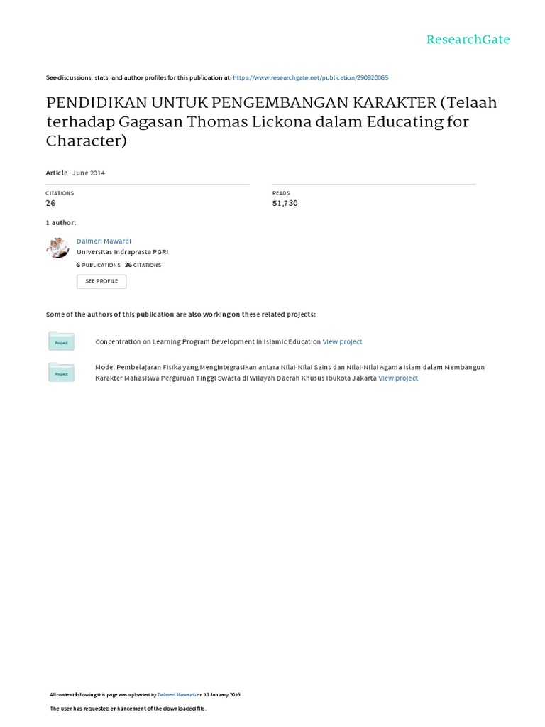 PENDIDIKAN KARAKTER MENURUT THOMAS LICKONA | PDF
