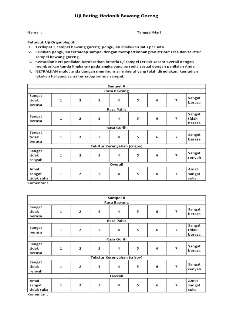 Form Uji Panelis | PDF
